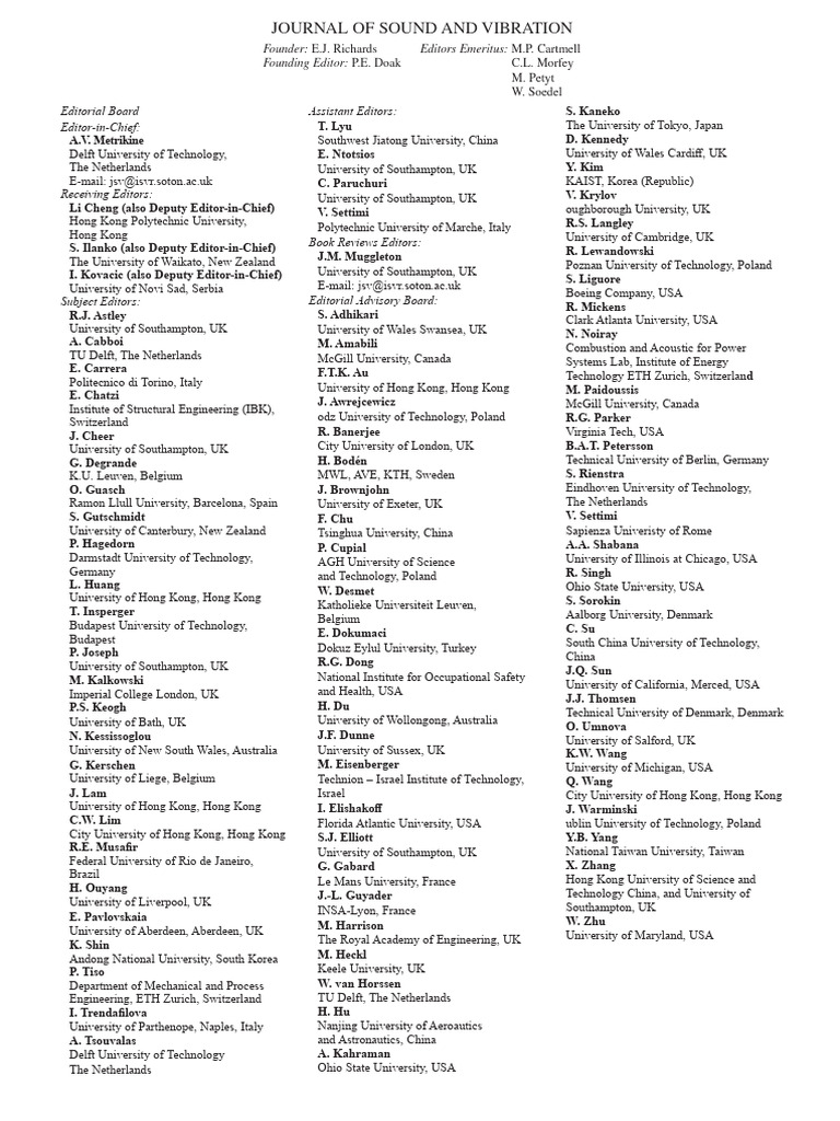 Journal of Sound and Vibration Editors | PDF
