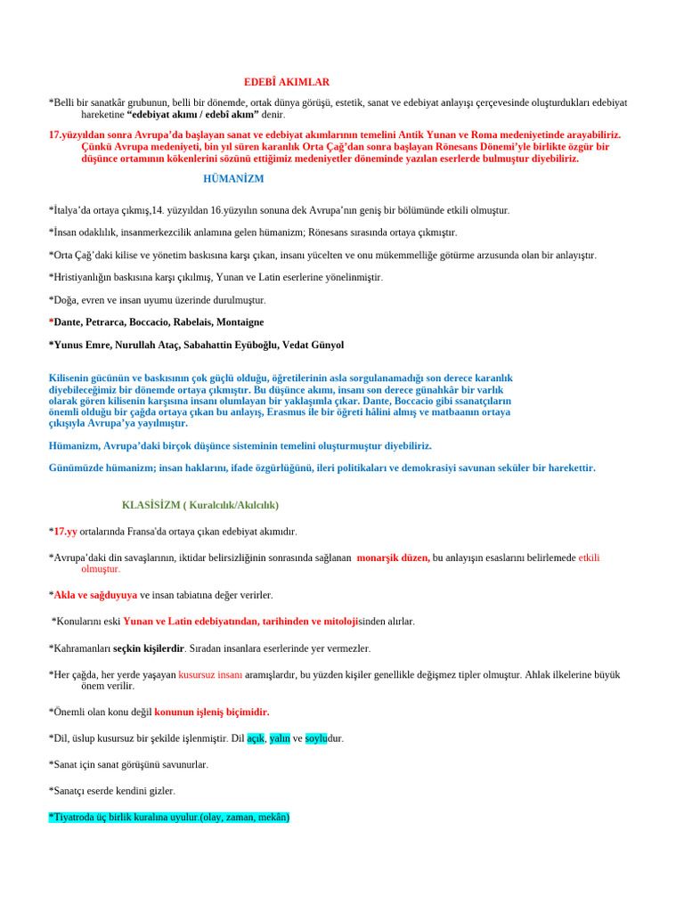 Edebî Akımlar (2024-2025) | PDF