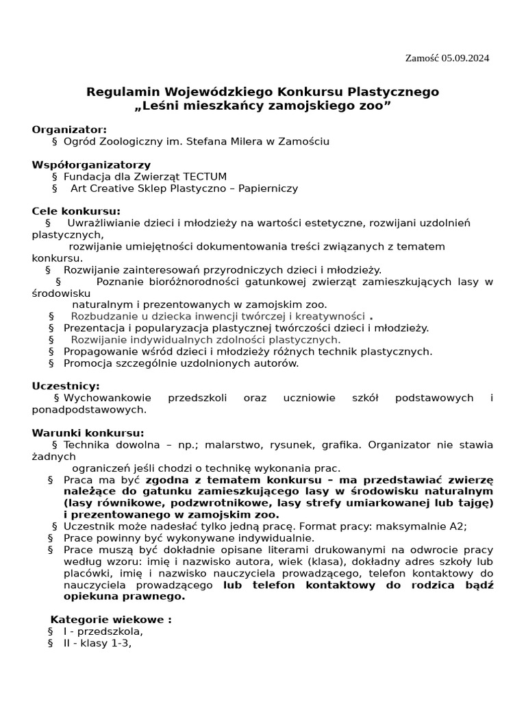 4203 Regulamin Konkursu Plastycznego | PDF