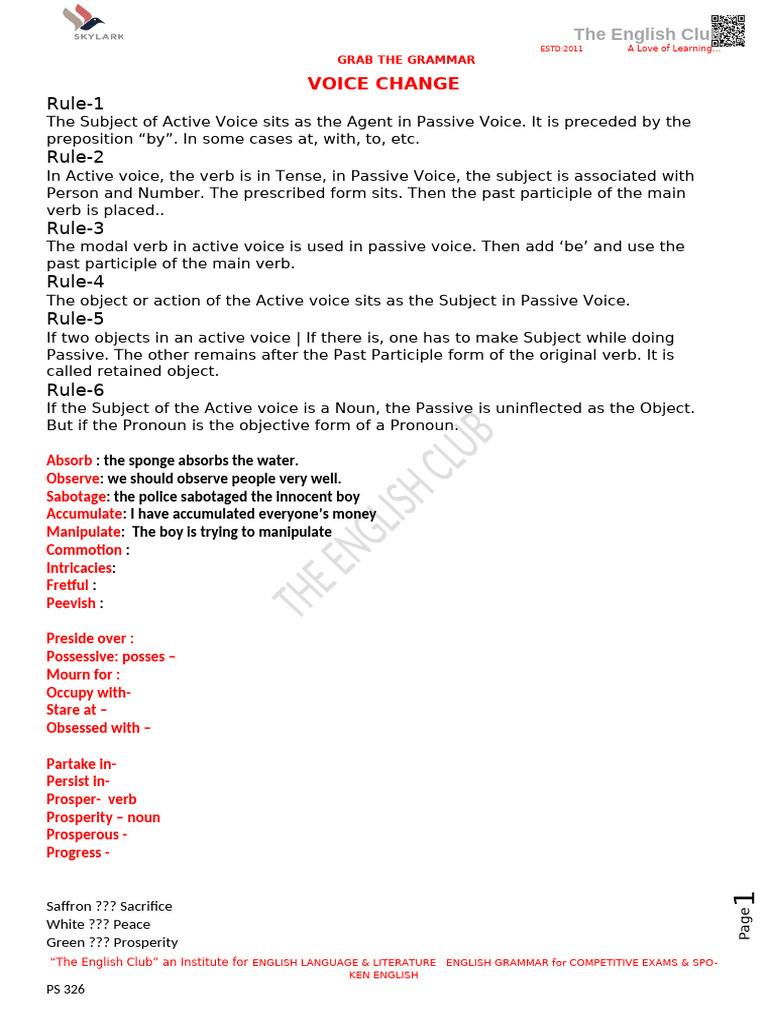 PS 326 Voice Change (Miscellaenous) | PDF | Verb | Languages