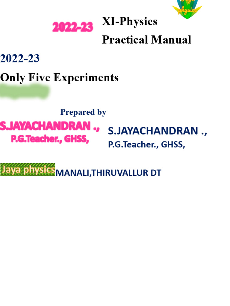 TVL DT-XI Physics Practical Manual EM | PDF | Resonance | Pendulum