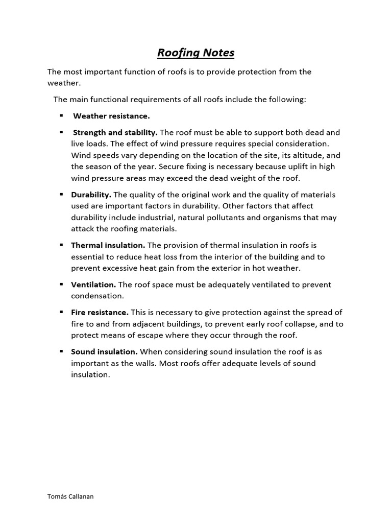 Roofing Notes: Tomás Callanan | PDF | Home & Garden