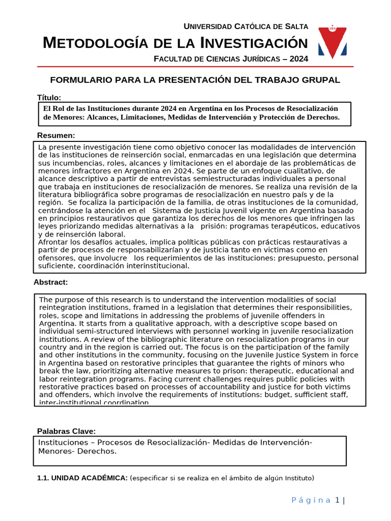 Cami-Protocolo de Presentacion de TP Metodologia | PDF | La delincuencia juvenil ...