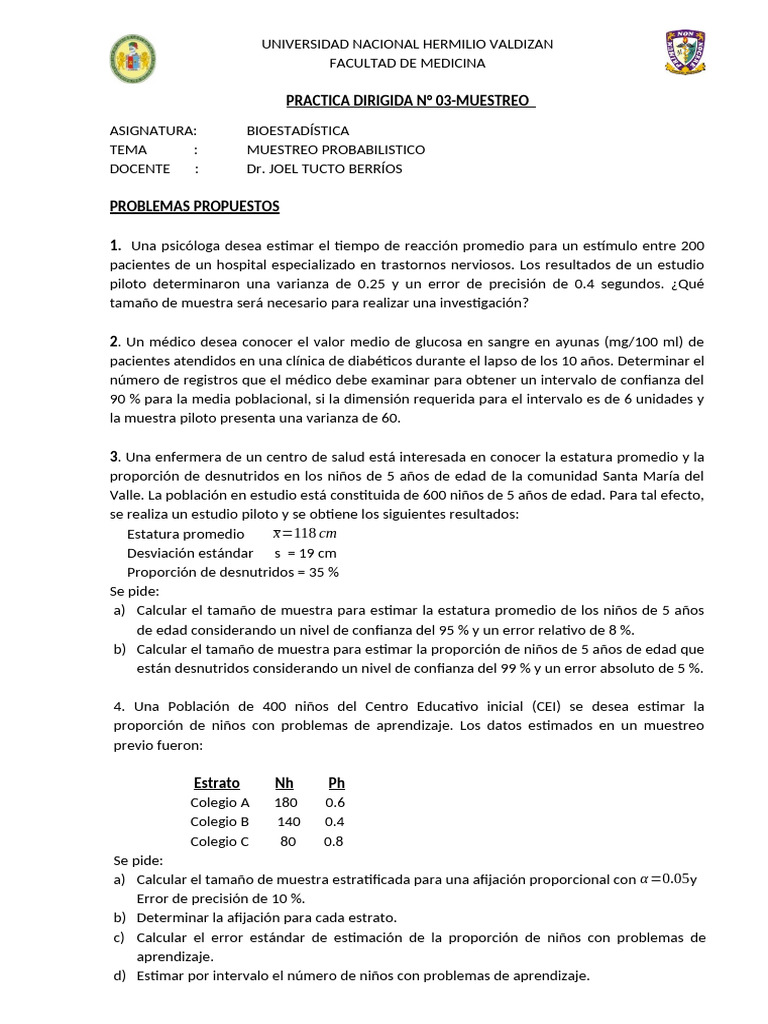 Practica Dirigida 03-Muestreo | PDF | Intervalo de confianza | Muestreo (Estadísticas)