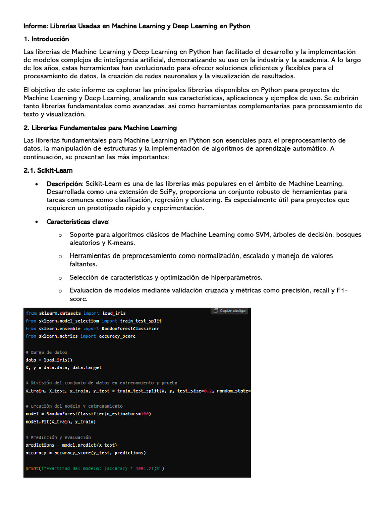 Librerías Python para IA y DL | PDF | Aprendizaje automático ...