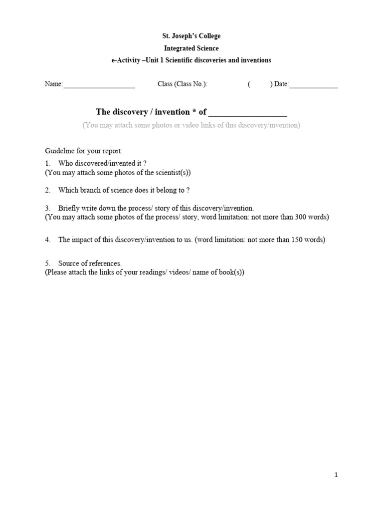 S1 E-Activity 1 Scientific Discoveries and Inventions | PDF | Social ...