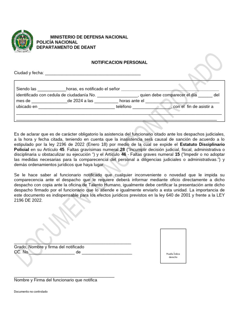 NUEVO FORMATO NOTIFICACION PERSONAL | PDF