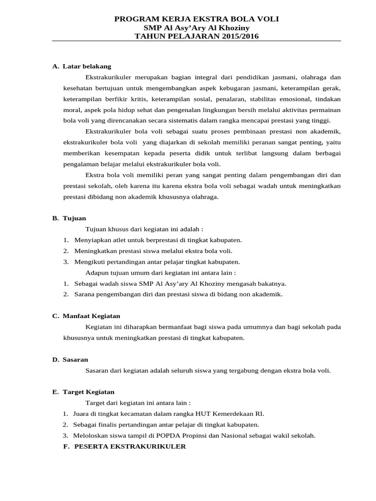 Program Kerja Ekstra Bola Voli | PDF