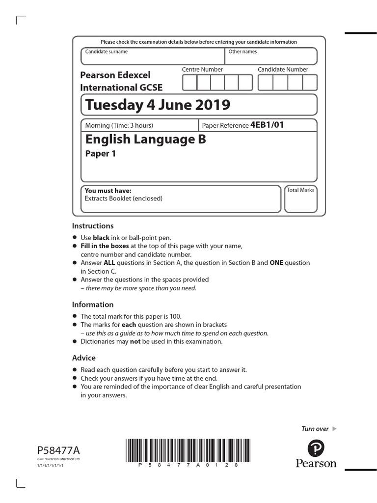 June 2019 QP - Paper 1 Edexcel (B) English Language IGCSE | PDF ...