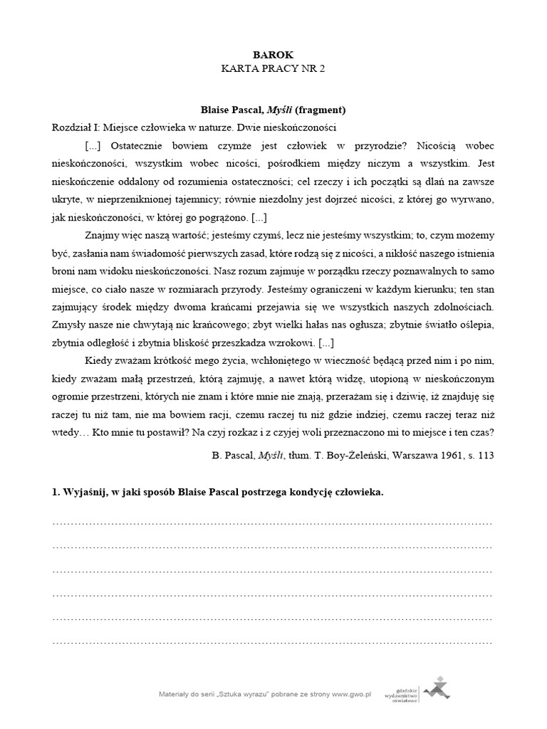 Barok Karta Pracy 2 Pascal | PDF