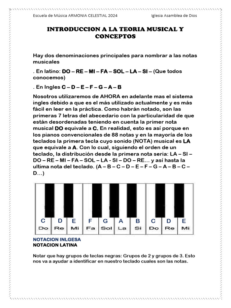 Introducción a Teoría Musical 2024 | PDF | Notación musical | Pitch ...