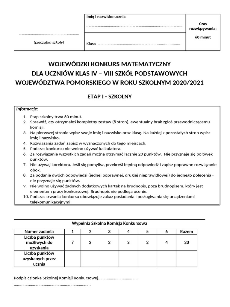 Test Mat Szk. 20 21 | PDF