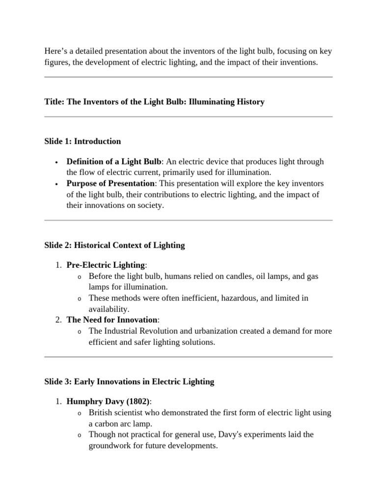 Light Bulb Inventor Presentation | PDF | Incandescent Light Bulb ...