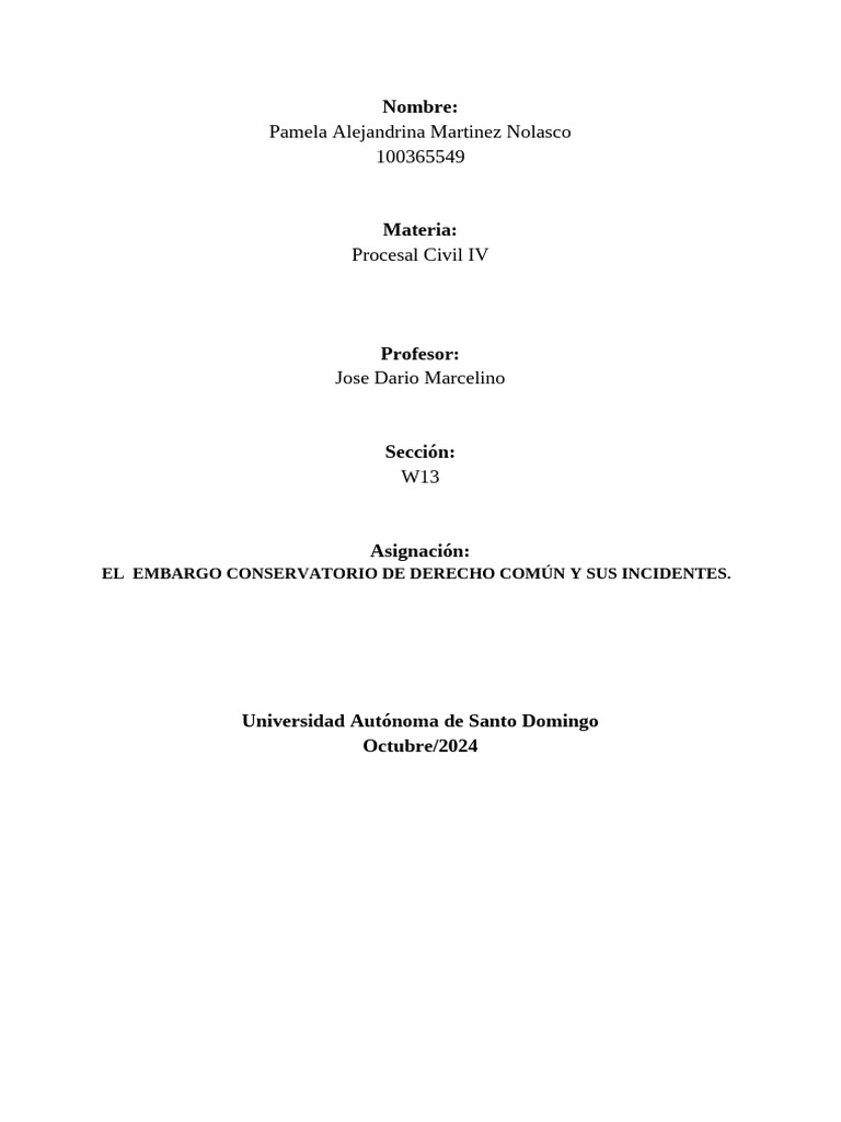 El Embargo Conservatorio de Derecho Común y Sus Incidentes | PDF ...