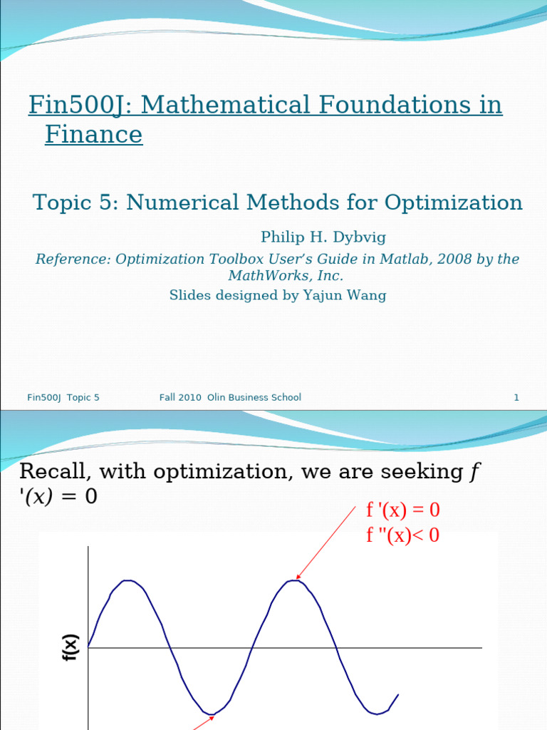 Fin500J Topic05 NumericalOptimization 2010 | PDF | Mathematical Optimization | Applied Mathematics