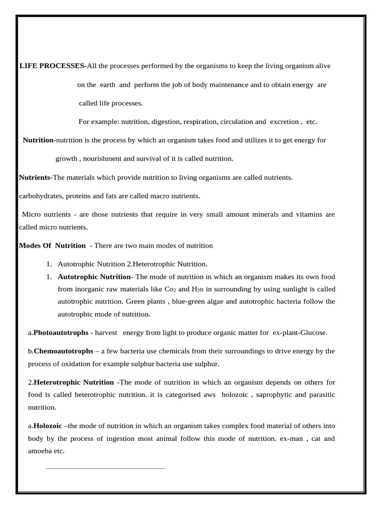 LIFE PROCESSES | PDF | Digestion | Nutrition