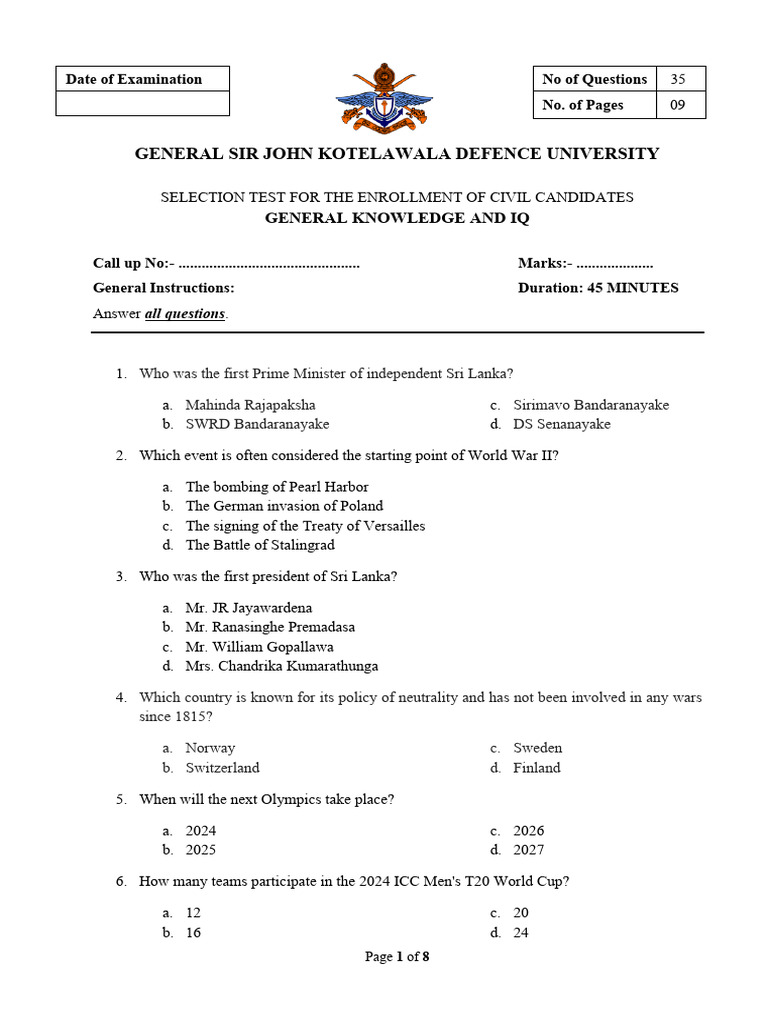 Sri Lanka Civil Candidates IQ Test | PDF | Gross Domestic Product | Sri ...