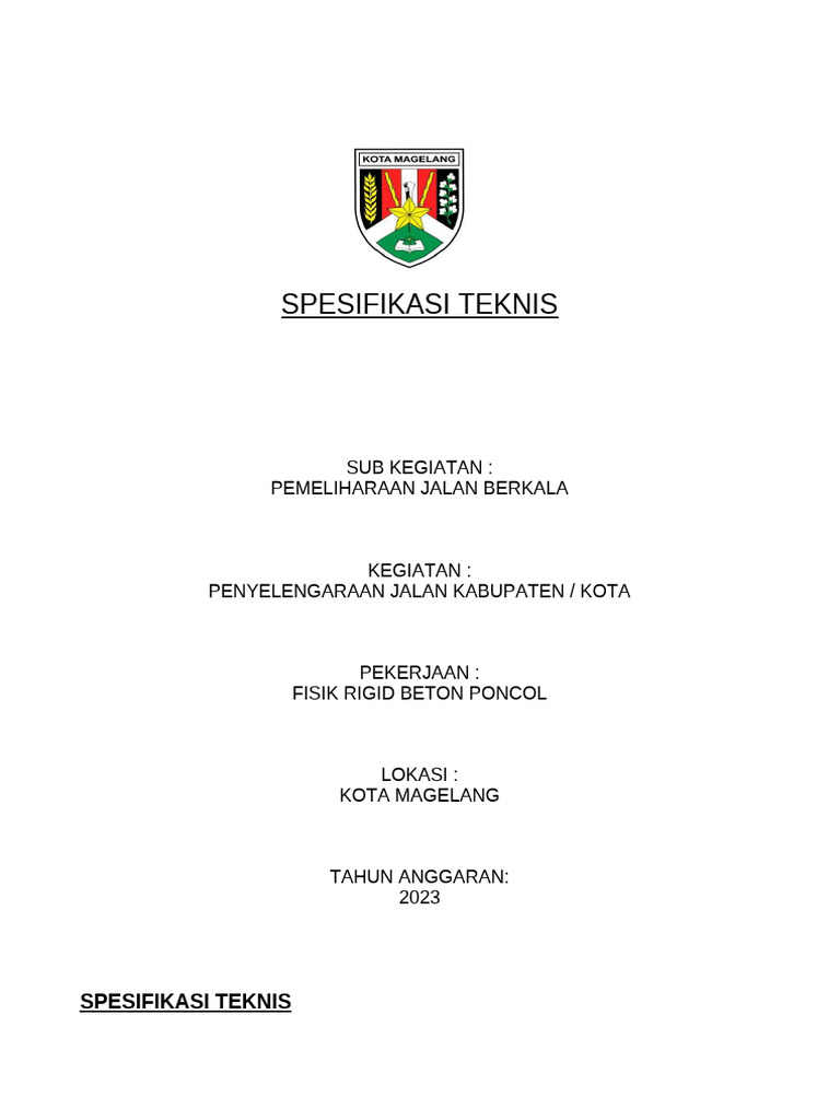 Spek Teknis Jalan Beton Poncol (New) | PDF