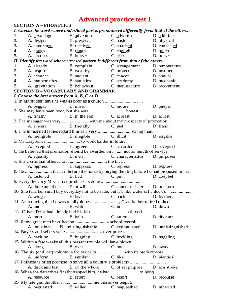 Advanced Practice Test 1 | PDF | Communication