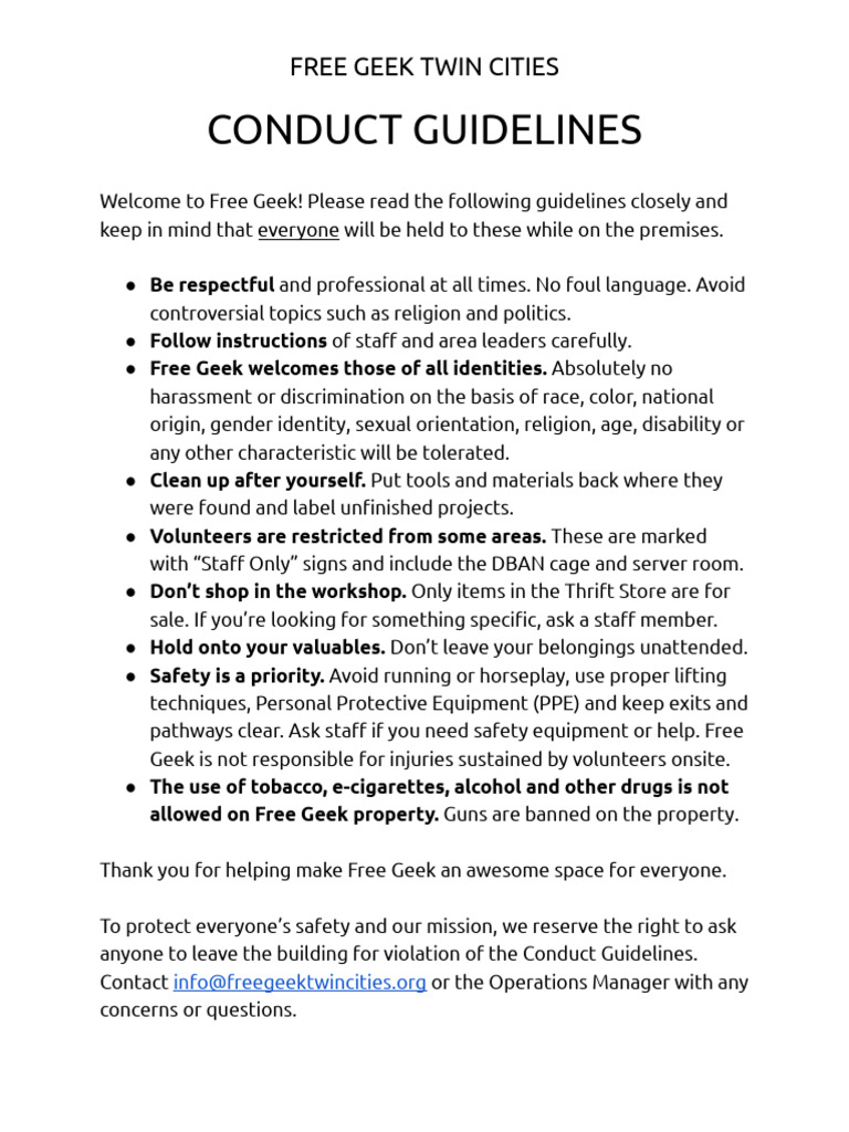 Conduct Guidelines | PDF