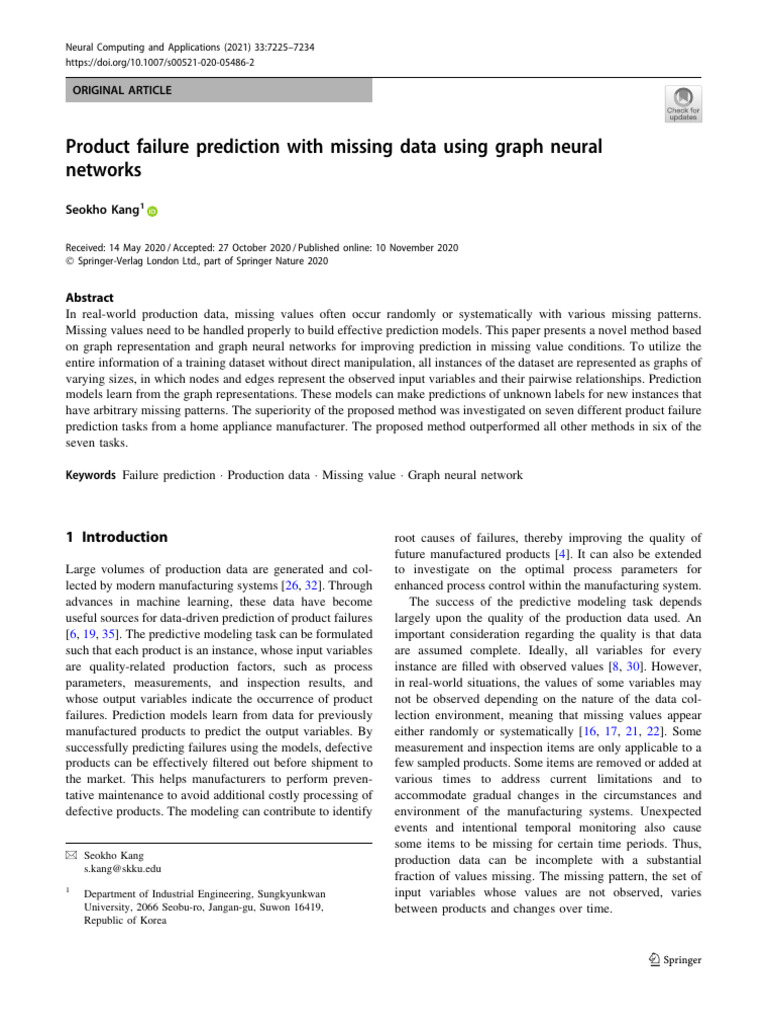 Product Failure Prediction With Missing Data Using Graph Neural Networks | PDF | Artificial ...