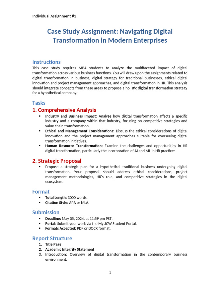 Individual Assignment #1 - Case Study Assignment - Navigating Digital ...