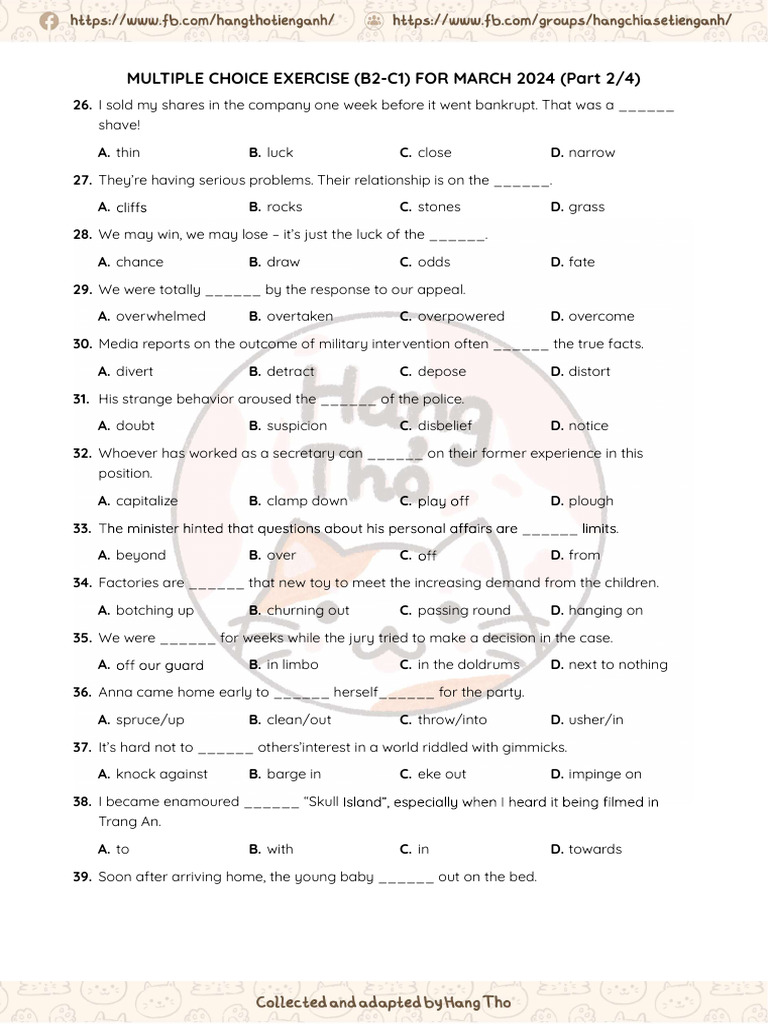 B2-C1 Multiple Choice Exercise March 2024 | PDF