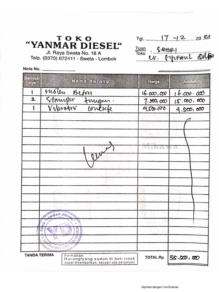 Nota Alat Milik CV. Syifaul Qolbi | PDF