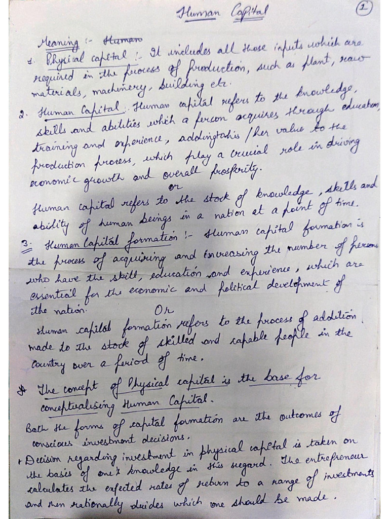 Human Capital Formation Handwritten Notes | PDF