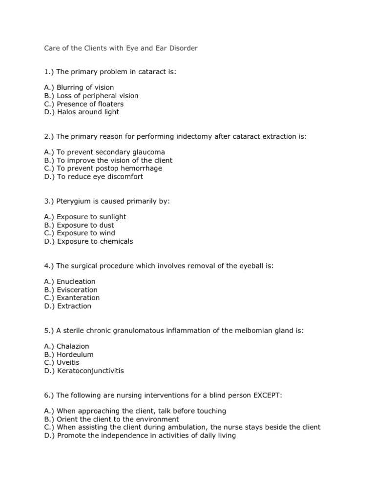 Eye and Ear Disorders NCLEX Review | PDF | Glaucoma | Hiv/Aids