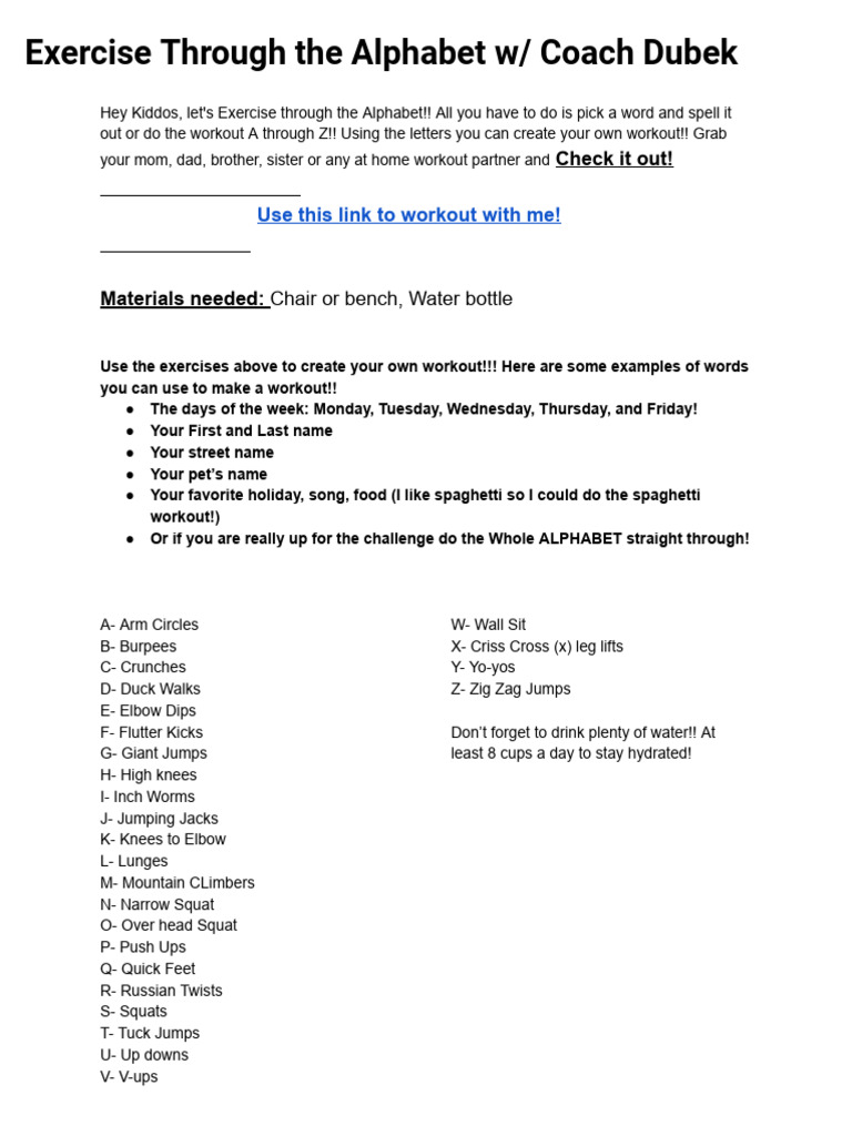 Alphabet Workout with Coach Dubek | PDF
