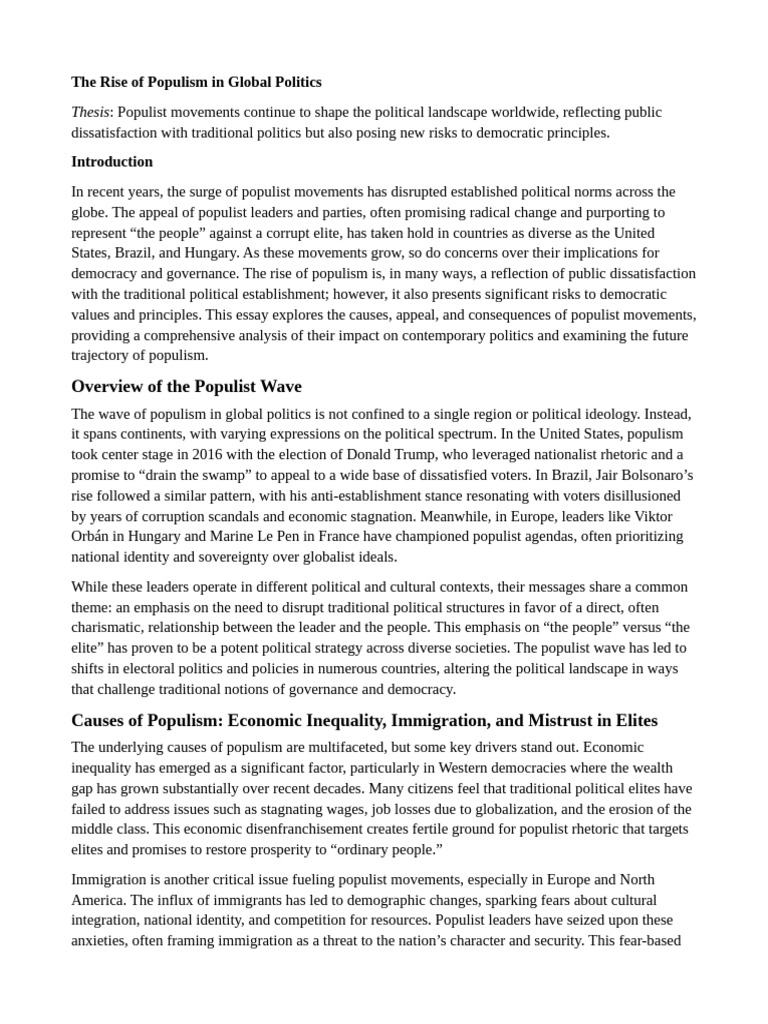 The Rise of Populism in Global Politics | PDF | Populism | Democracy