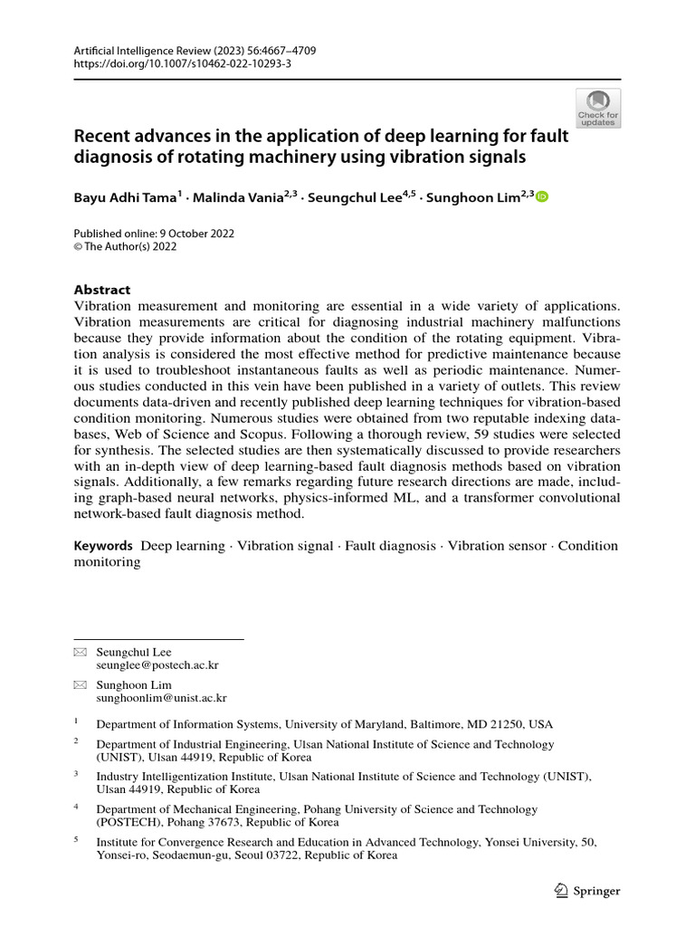 Recent Advances in The Application of Deep Learning For Fault Diagnosis (2022) | PDF | Machine ...