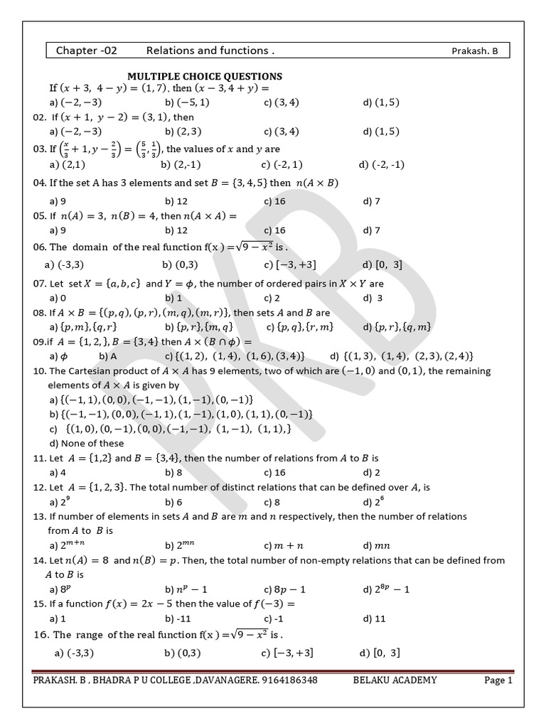 Relations and Functions New QN Bank | PDF | Function (Mathematics) | Analysis