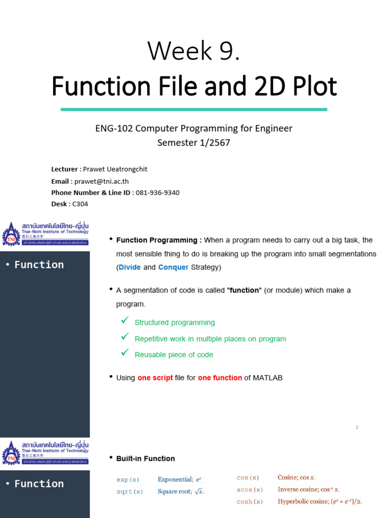 ENG-102 2567 Function 2DPlot | PDF | Function (Mathematics) | Matlab