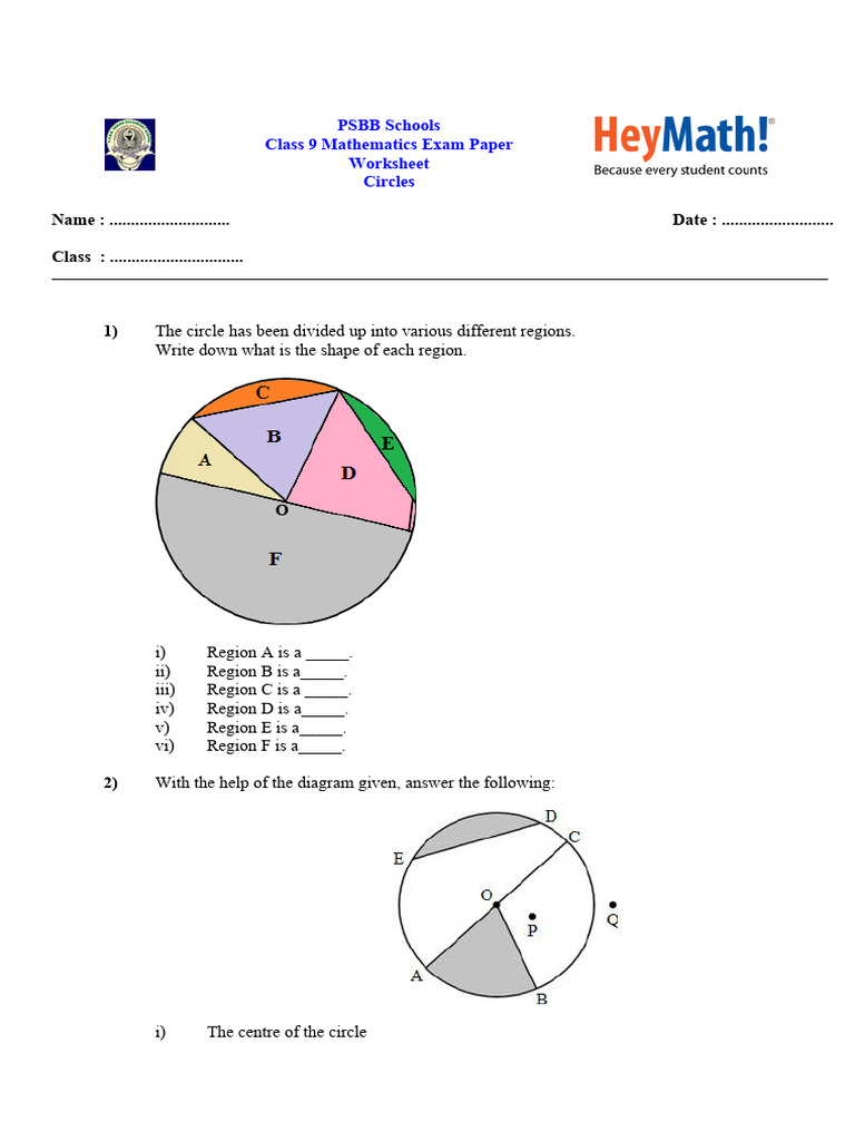 Class 9 Maths Circles Worksheet-4 | PDF | Circle | Geometric Shapes