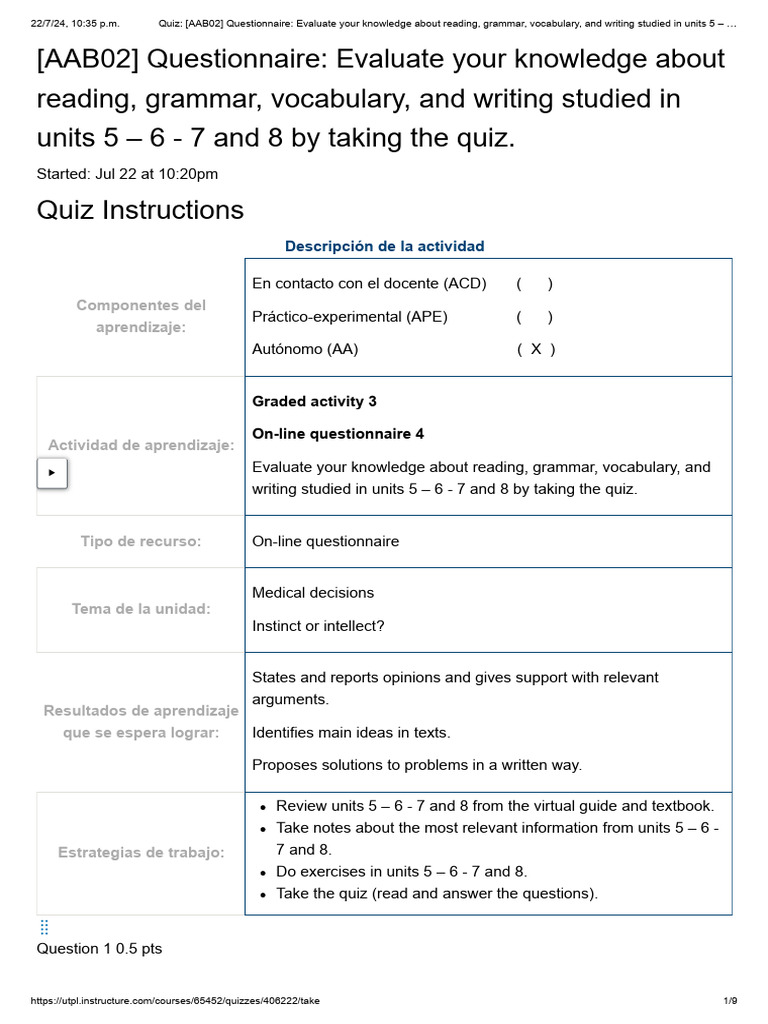 Quiz - (AAB02) Questionnaire - Evaluate Your Knowledge About Reading ...