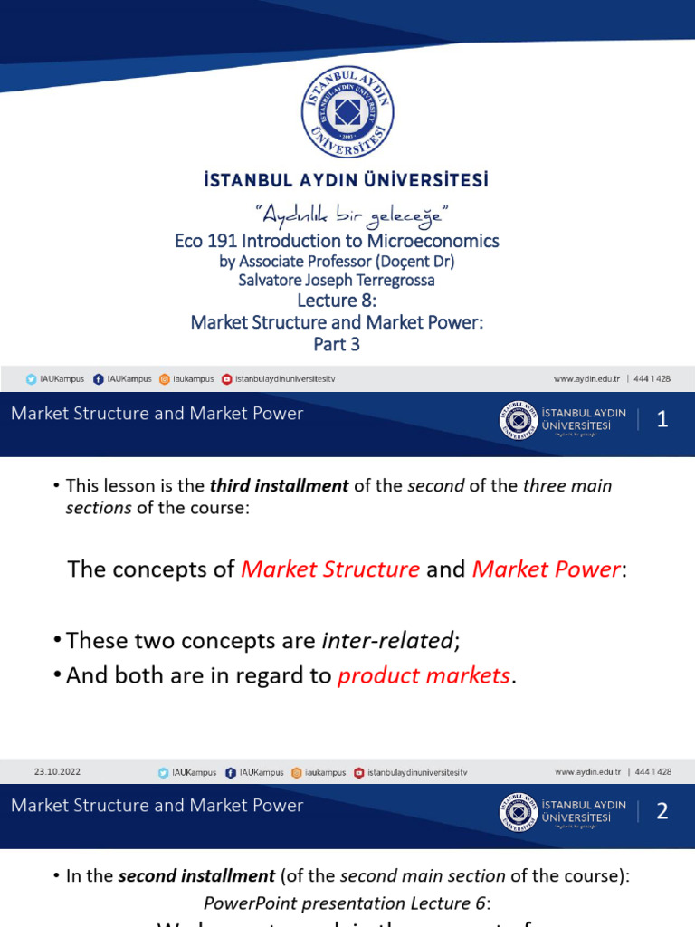 Eco 191 IAU LectureNotes PowerPoint Presentation 8 Market Structure and ...