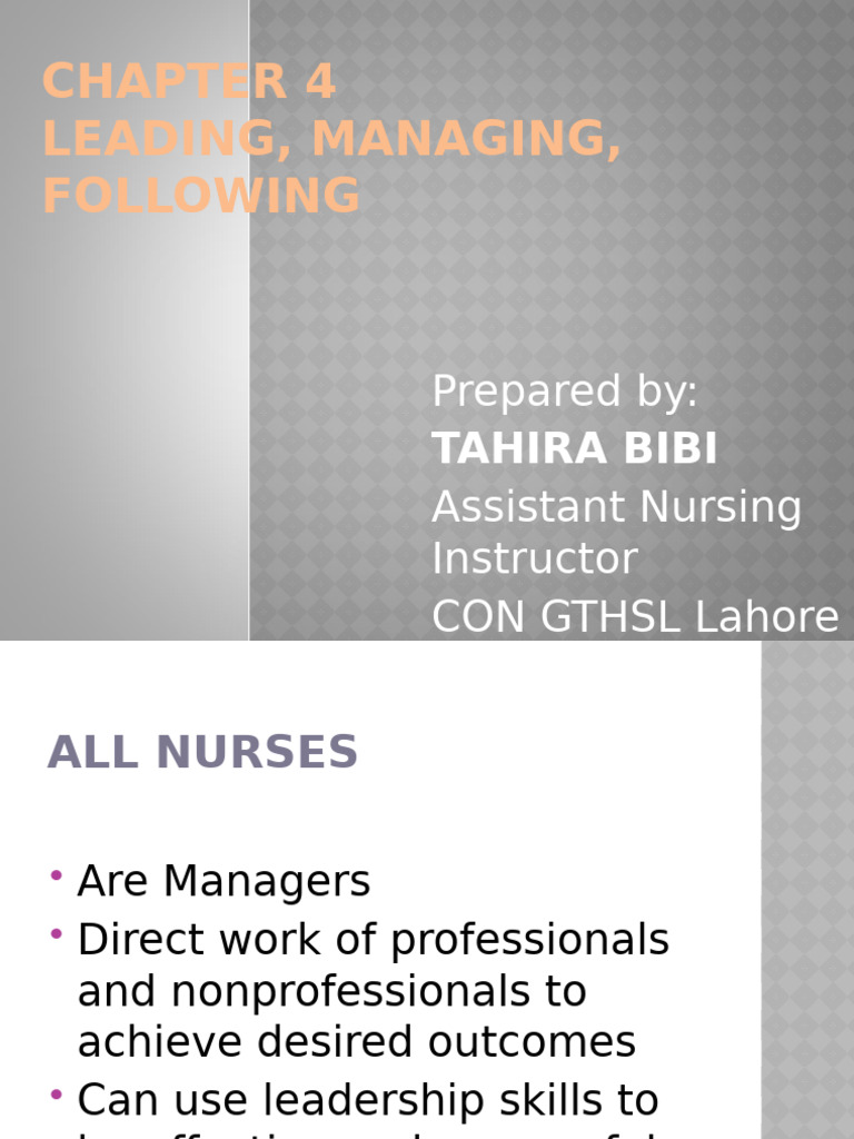 CHAPTER 4 Leading Managing and Following | PDF | Leadership | Applied ...