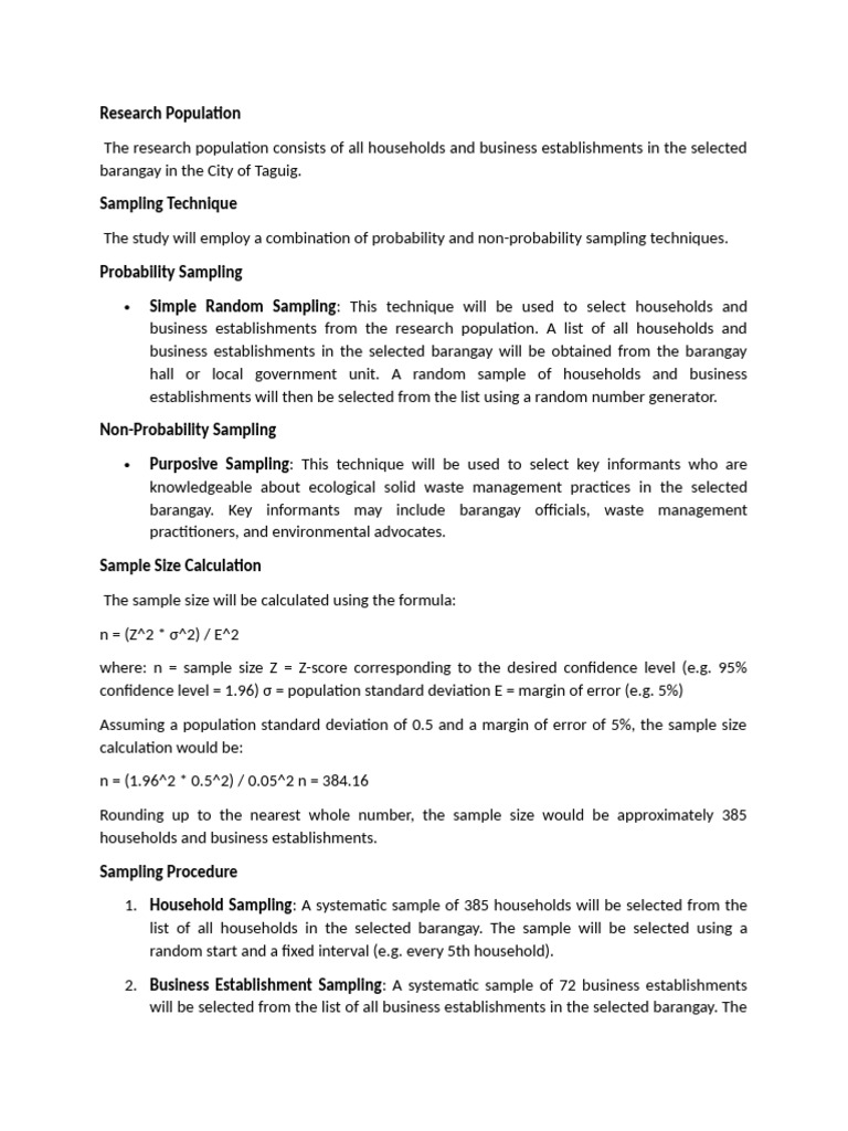 Taguig Barangay Sampling Methodology | PDF | Sampling (Statistics) | Sample Size Determination