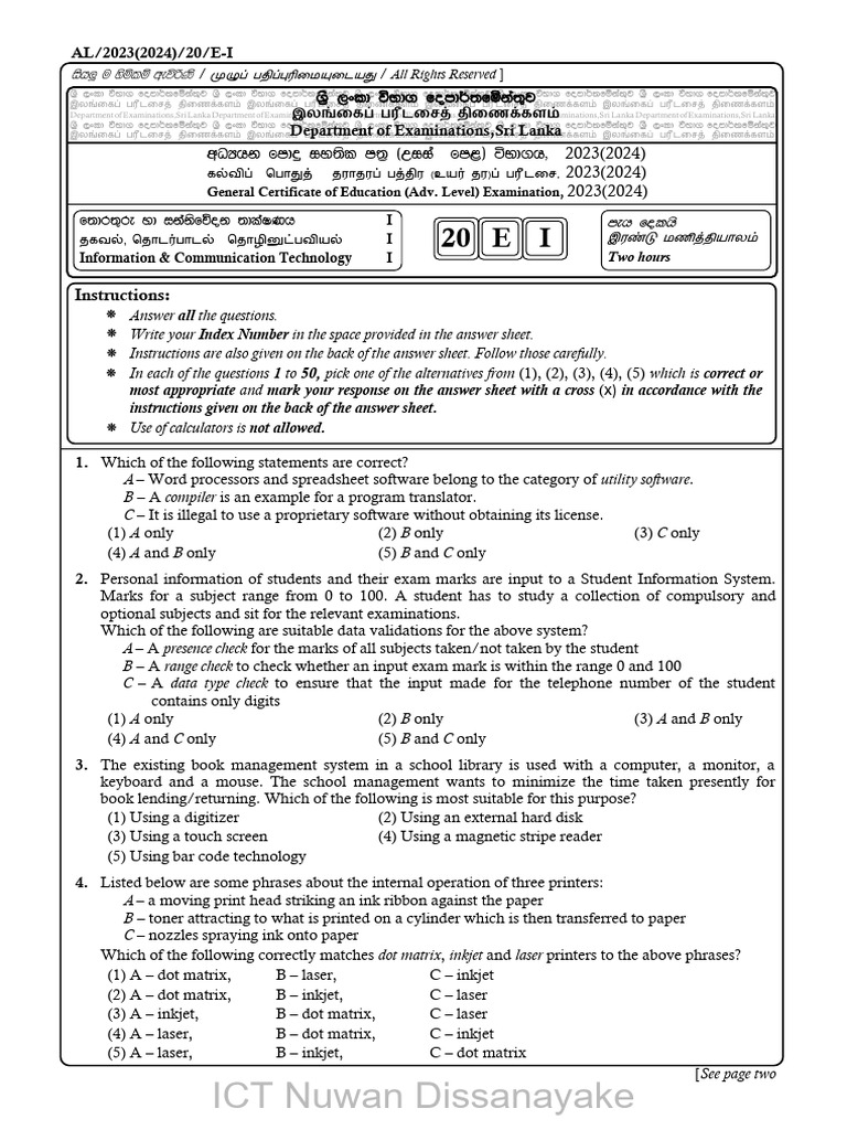 2023 A/L ICT Exam Paper and Answers | PDF | Search Engine Optimization ...