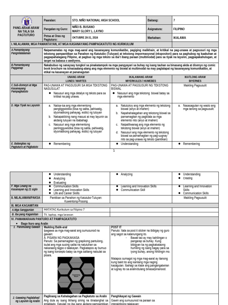 G7 Matatag DLP Q2 W4 Sy 2024 2025 | PDF