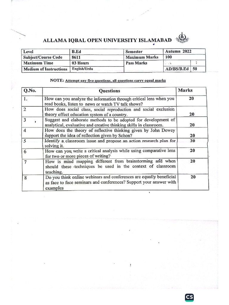 Past Paper 8611,15,16,17,18 | PDF