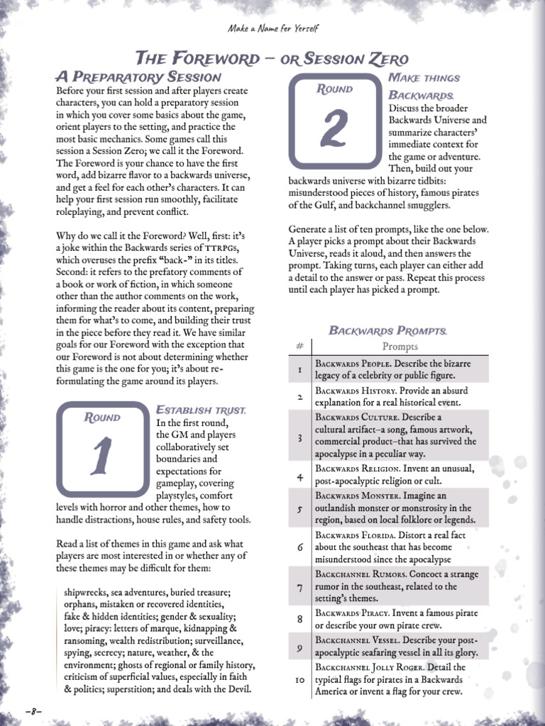 BackCHANNELS - Handout - Foreword or Session Zero | PDF