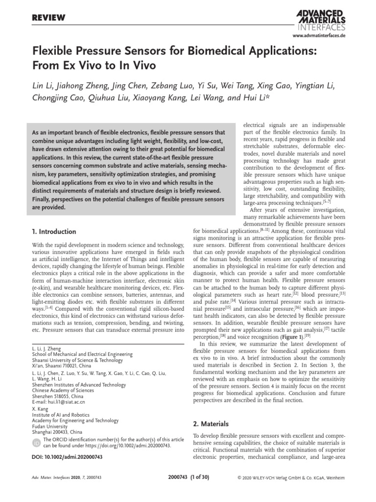 Flexible Pressure Sensors For Biomedical Applicati | PDF | Carbon Nanotube | Sensor