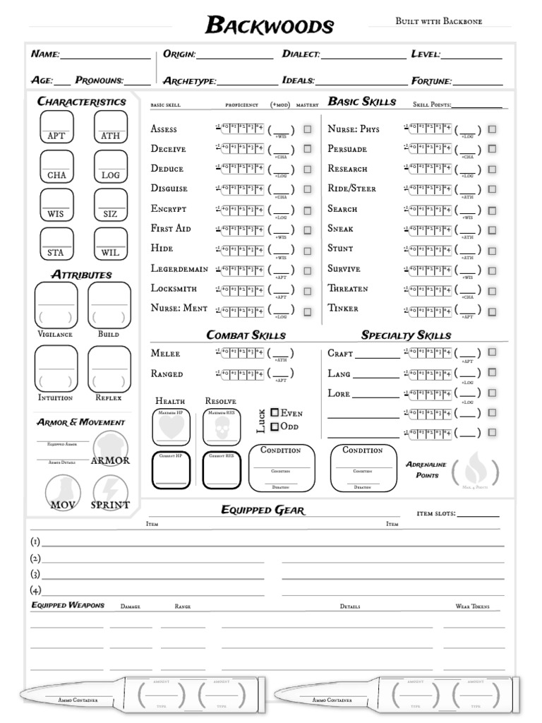Backwoods_Character Sheet | PDF