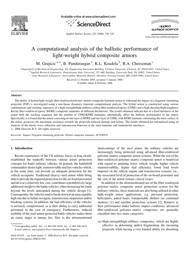 Computational Analysis of Light-weight Hybrid Composite Armors | PDF | Composite Material ...