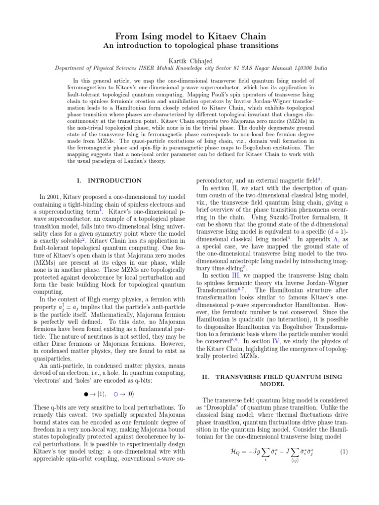 From Ising Model To Kitaev Chain 2009.01078v6 | PDF | Spin (Physics ...