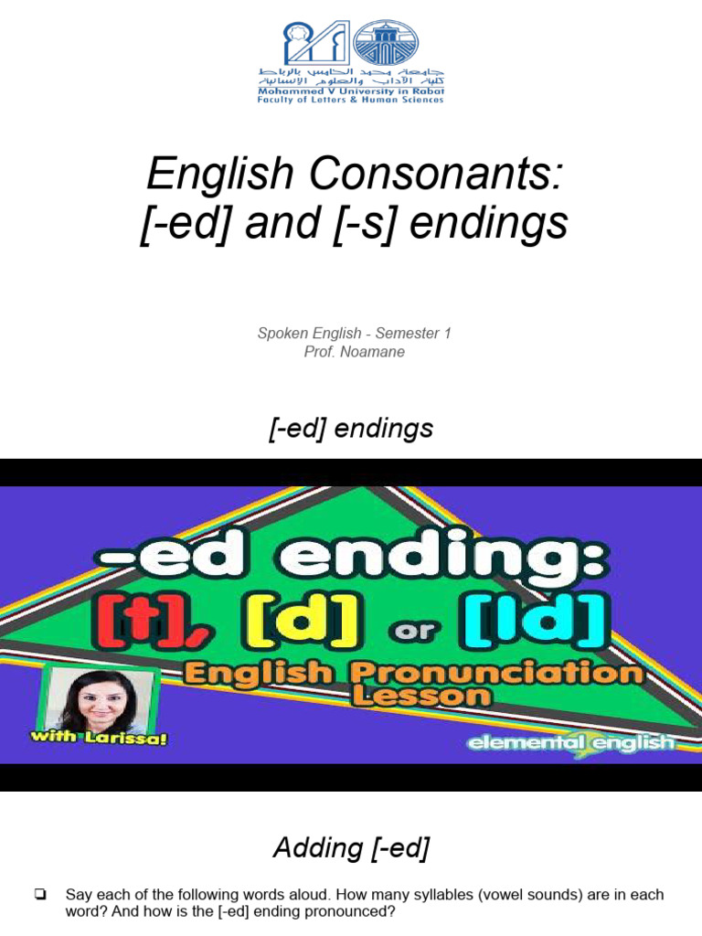 English Consonants - H98 - Ed - and - S - Endings | PDF | English Language | Consonant