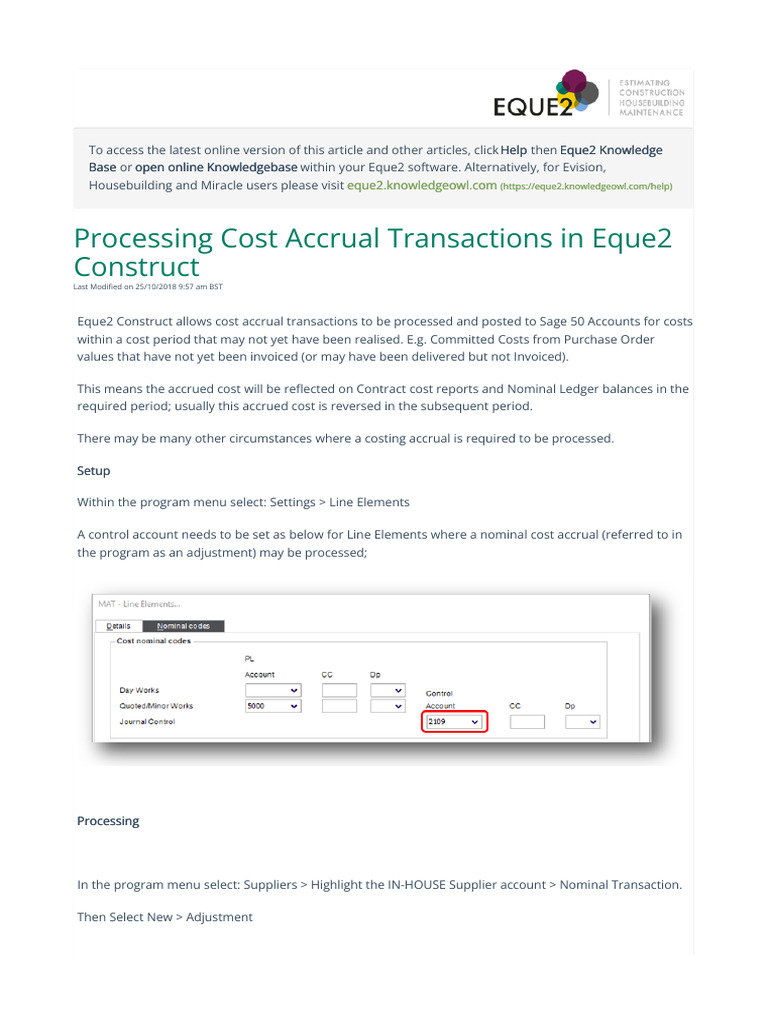 Eque2 Cost Accrual Transactions Guide | PDF | Debits And Credits | Accrual